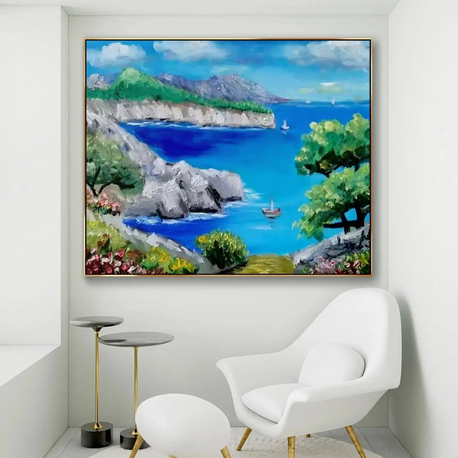 Blue & green hyperrealism art HA#033 | Landscape & sea painting – iHomeArt