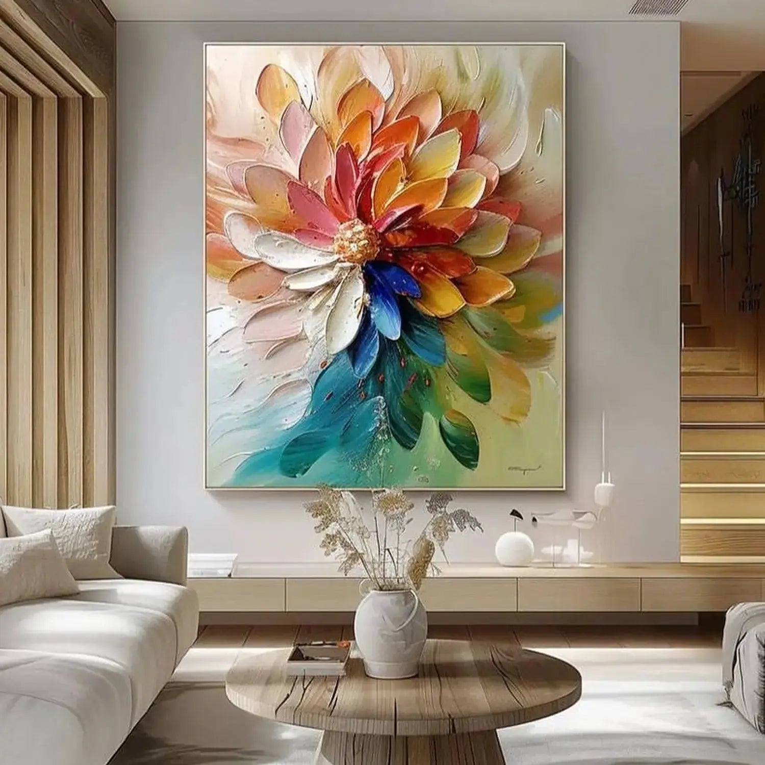 Red & blue textured plaster art PA#019 | Abstract floral painting ...